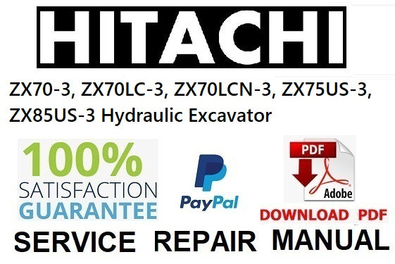 Hitachi ZX70-3, ZX70LC-3, ZX70LCN-3, ZX75US-3, ZX85US-3 Hydraulic Exca ...