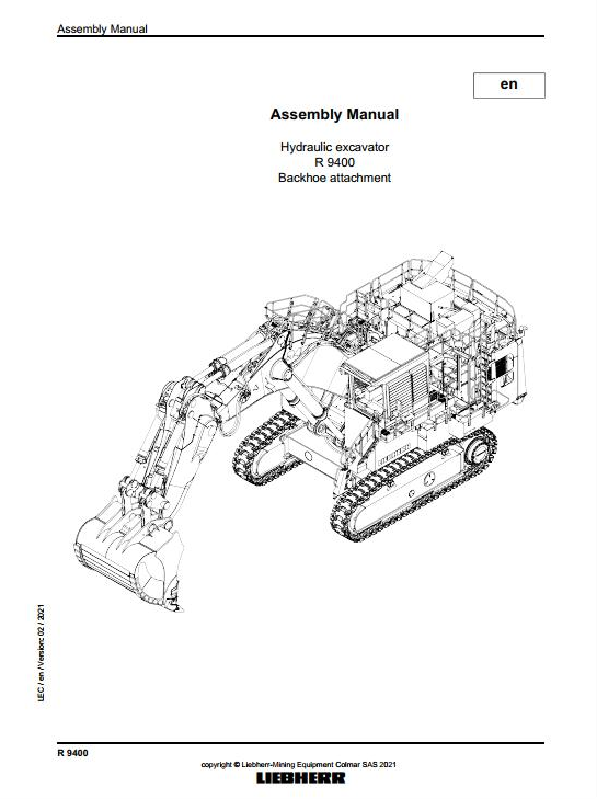 Liebherr Mining Crawler Excavator R9400 backhoe Assembly Manual BEST P ...