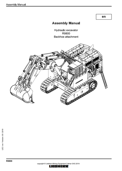Liebherr Mining Crawler Excavator R9800 Backhoe Assembly Manual BEST P ...
