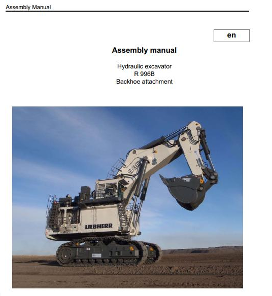 Liebherr Mining Crawler Excavator R996B 1281 Backhoe Assembly Manual B ...
