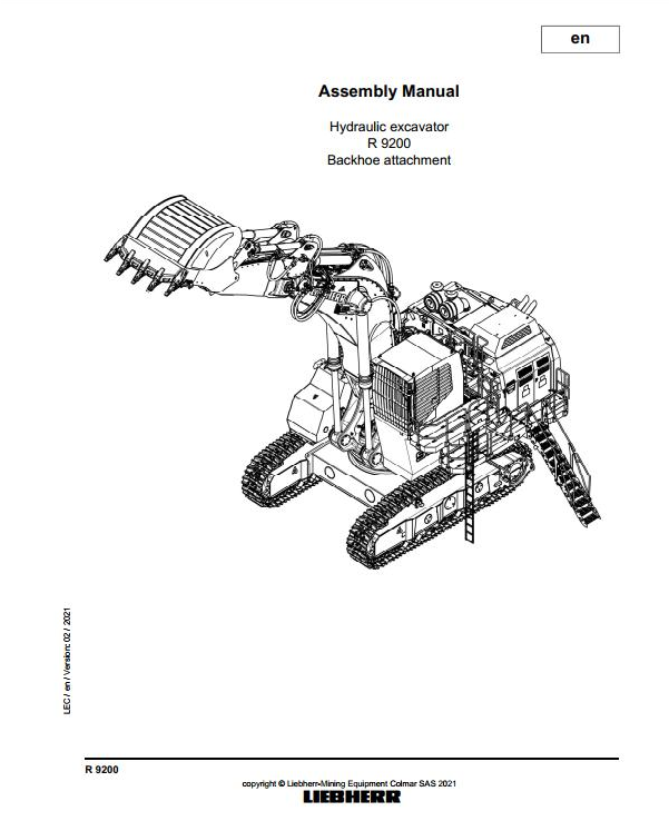 Liebherr Mining Hydraulic Excavator R9200 Backhoe Assembly Manual BEST ...
