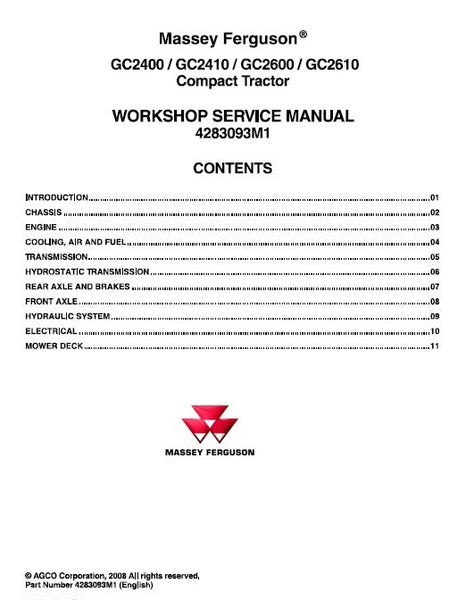 Massey Ferguson MF GC2400, GC2410, GC2600, GC2610 Tractor Workshop Ser ...